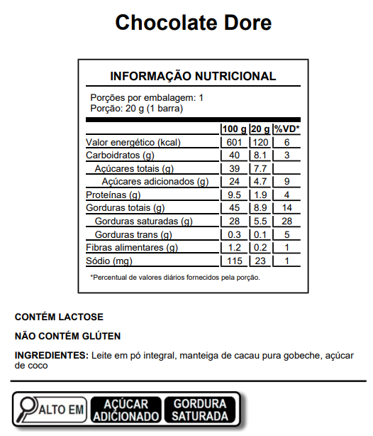 Barra de Chocolate Dorê 20g – Pepe Chocolates